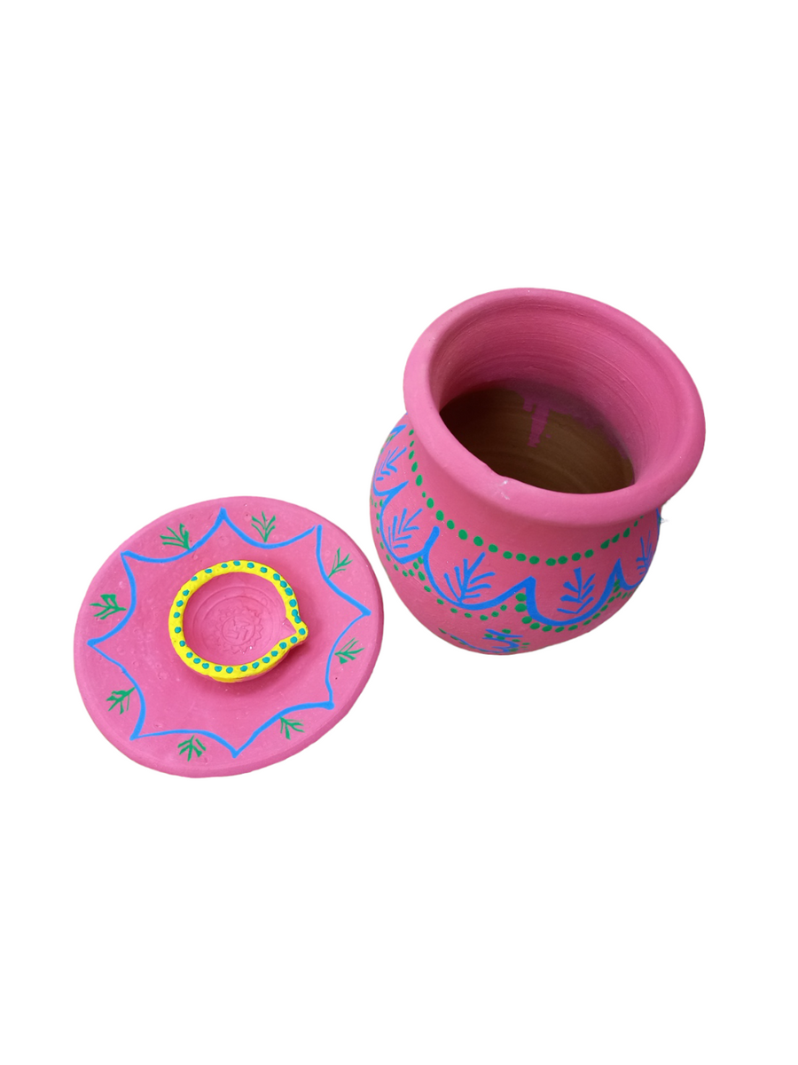 Clay Kalash with Lid and Diya – India Sajawat & Puja Hut